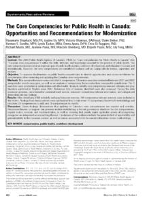 CORE COMPETENCIES FOR PUBLIC HEALTH IN CANADA: RELEASE 2.0 – NCCPH