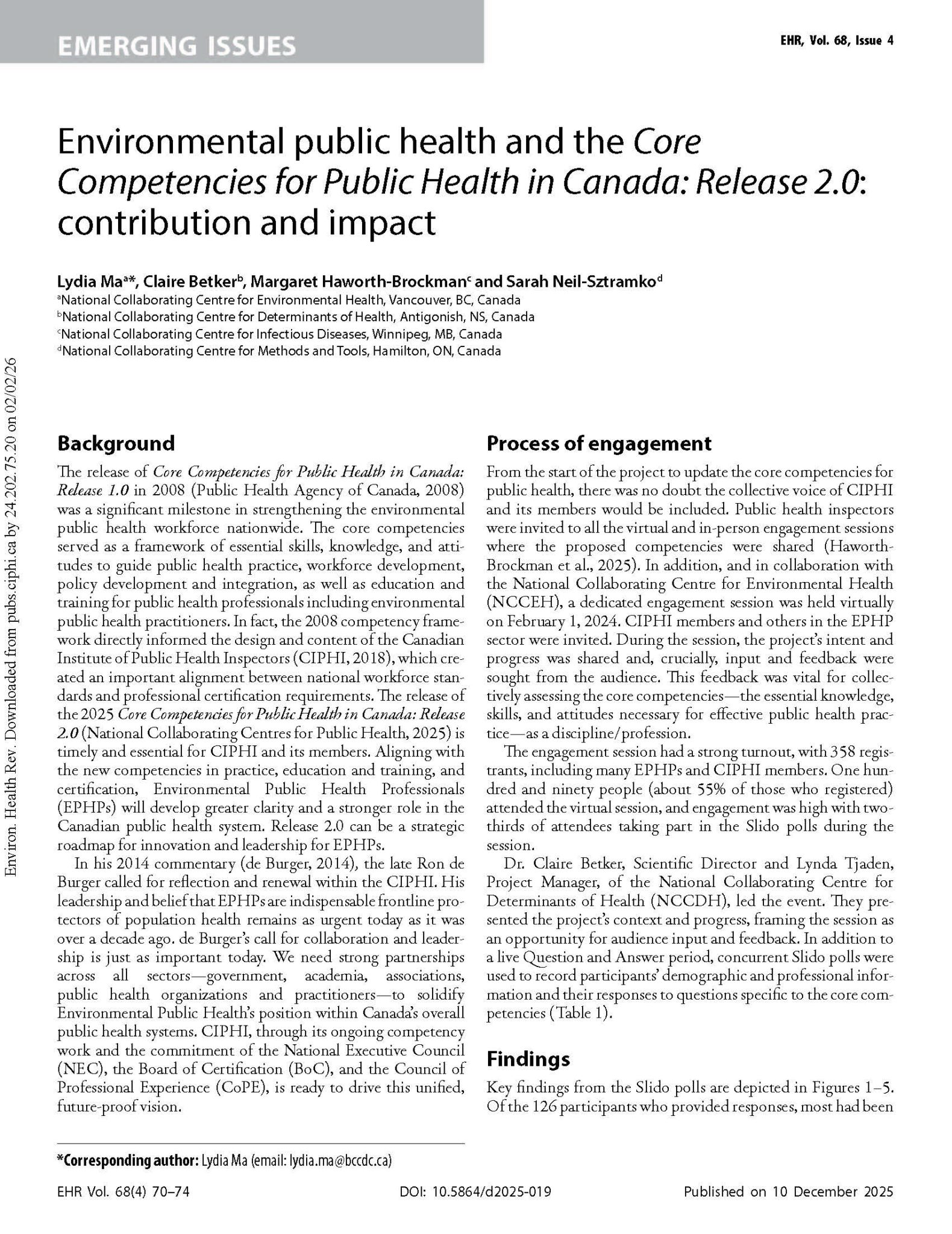 CORE COMPETENCIES FOR PUBLIC HEALTH IN CANADA: RELEASE 2.0 – NCCPH
